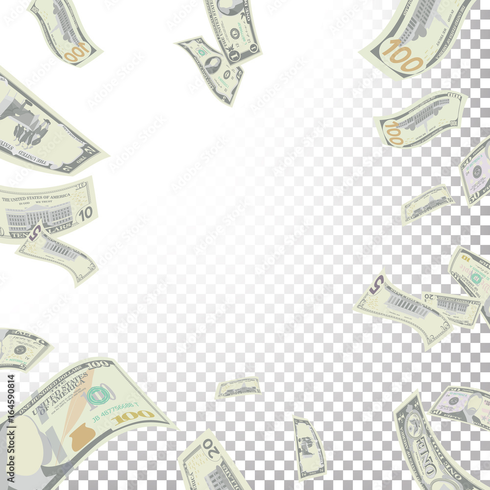 Frame From Flying Dollar Banknotes Vector. Cartoon Money Bills ...