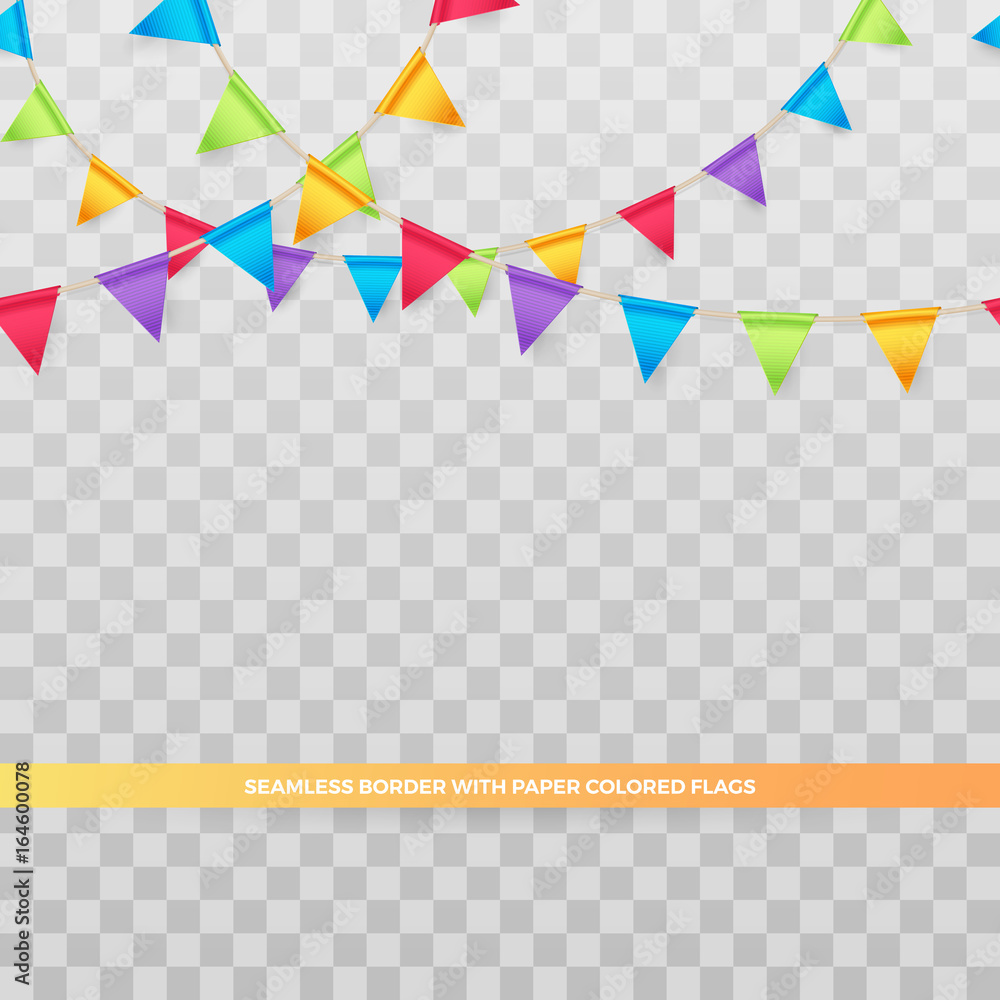 Vector seamless border with paper party banner of colored flags ...