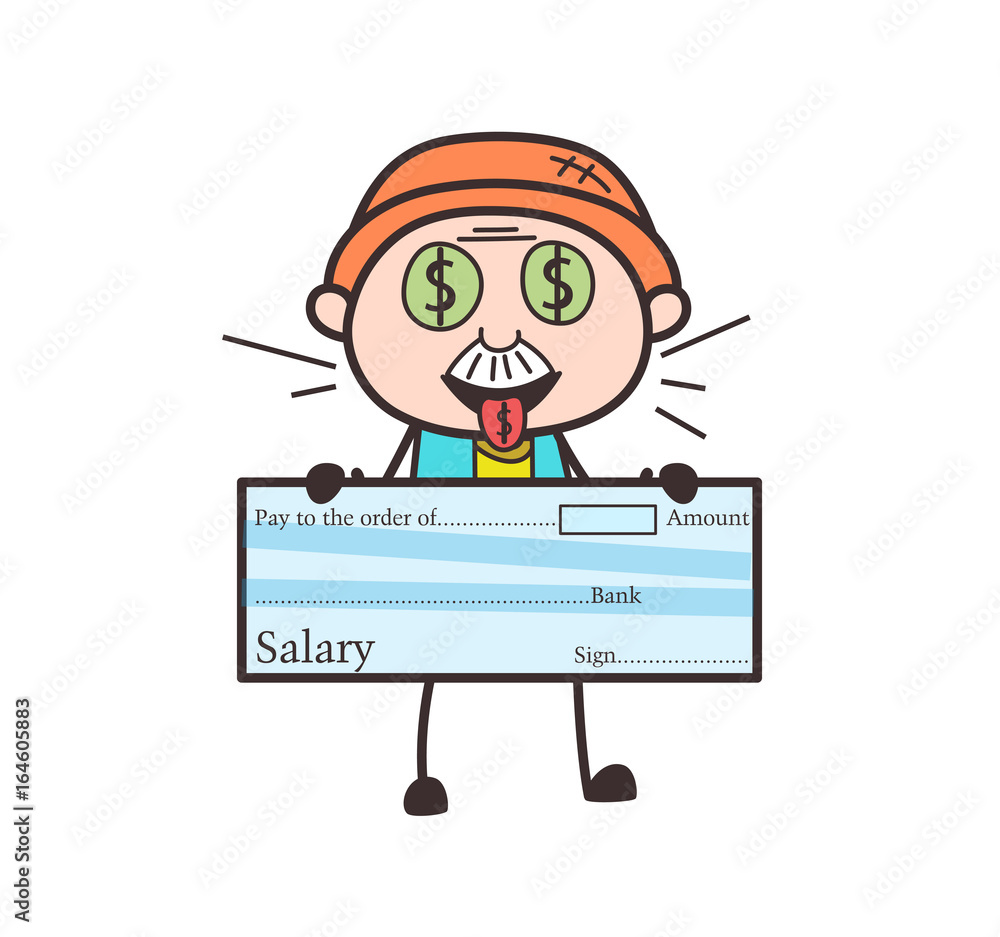 Greedy Cartoon Grandpa Showing a Salary Cheque Vector Illustration ...