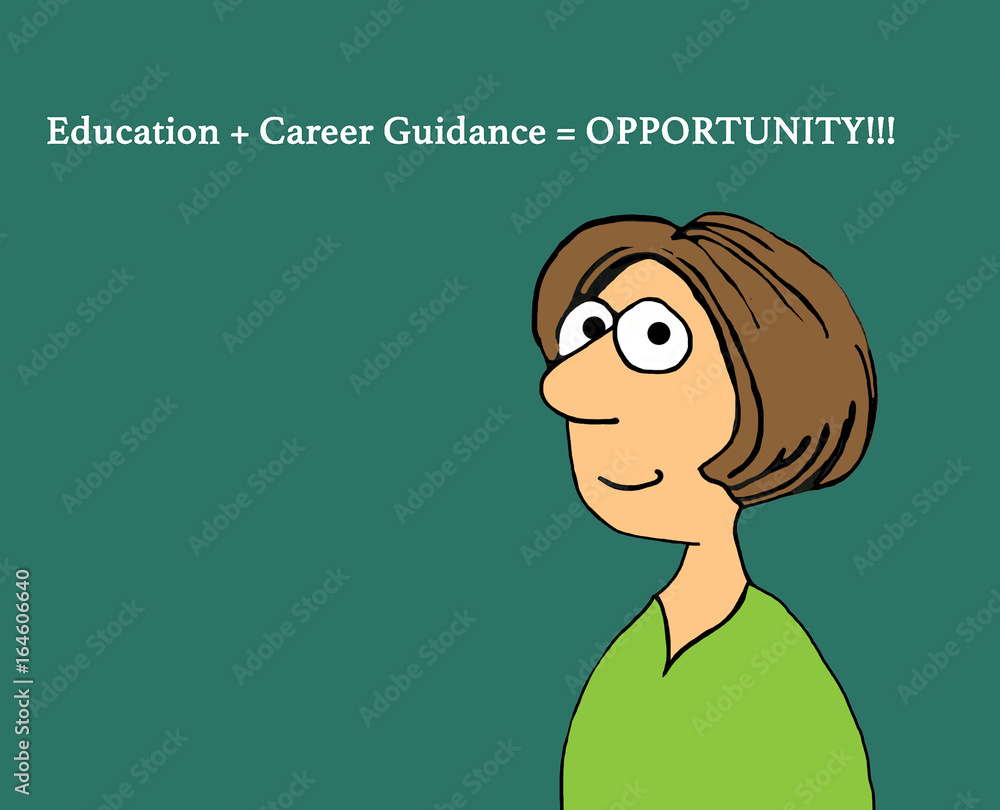 Cartoon illustration showing a female teach and 'education + career ...
