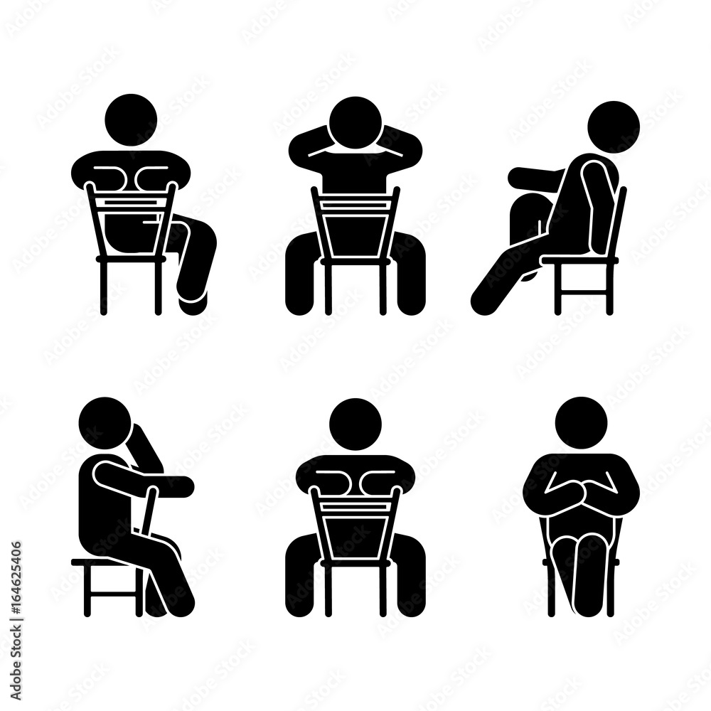 Woman people various sitting position. Posture stick figure. Vector ...