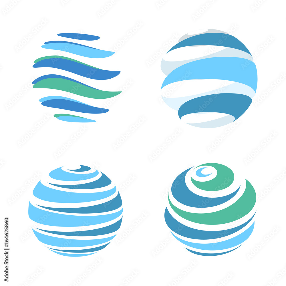 Abstract blue global planet stripped vector logos template set ...