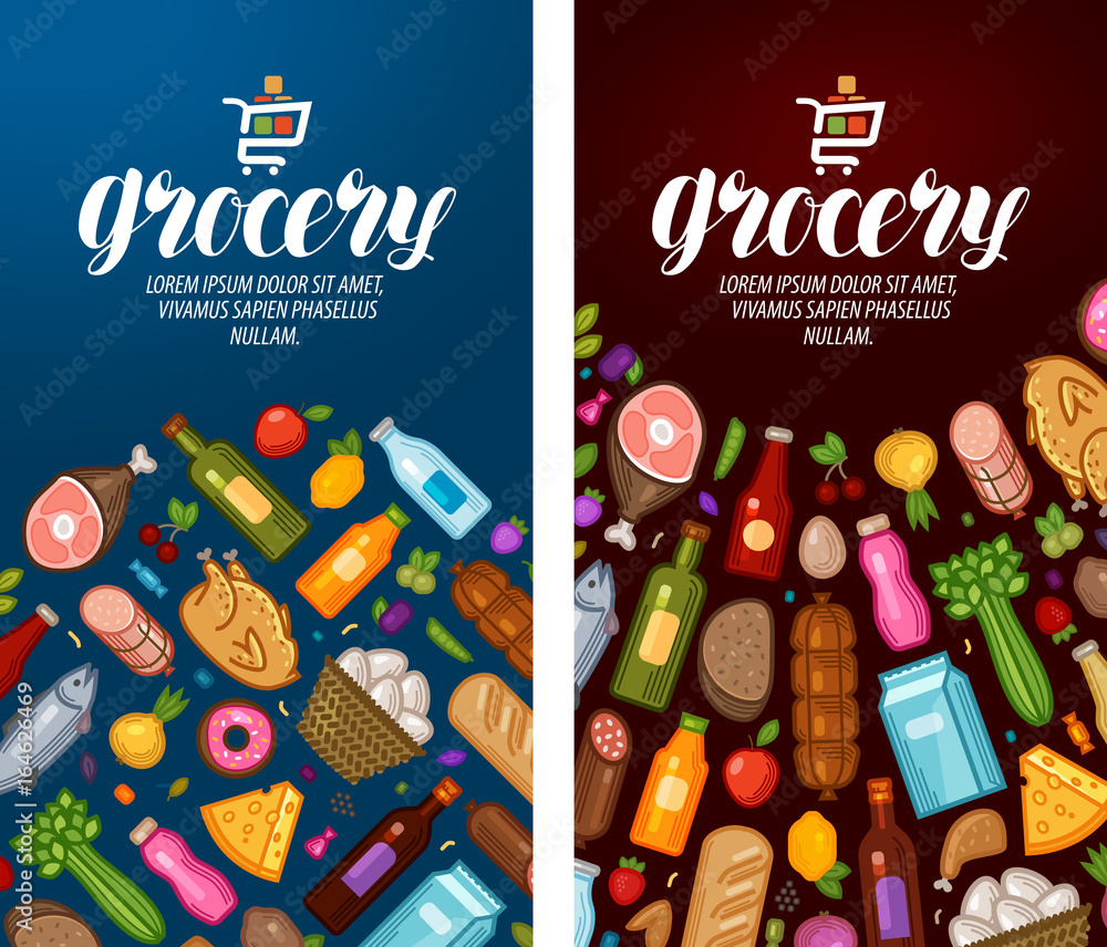 Grocery, food shop, supermarket label. Banner design template. Vector ...
