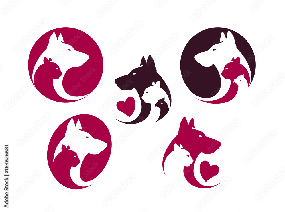 Pet shop, label set. Animals, cat, dog, parrot icon or logo. Vector ...