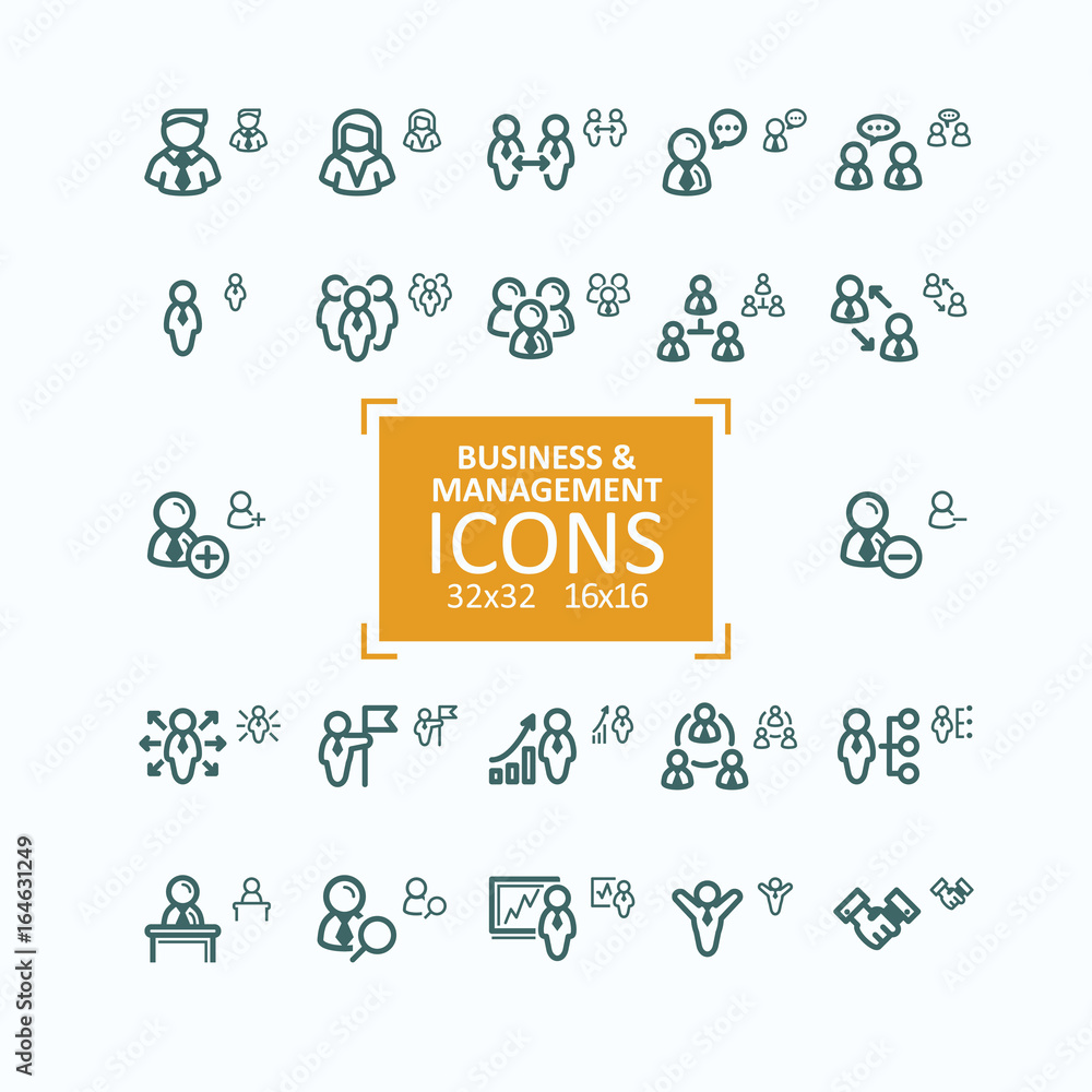 Set of vector fine line icons, collection of business people icons ...