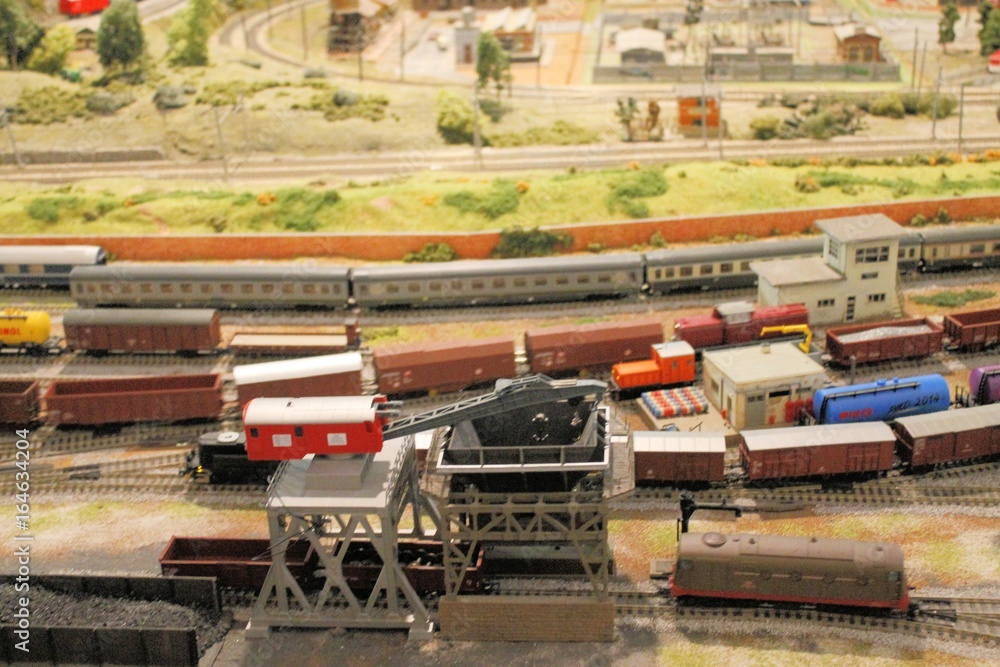 Miniature train station. Train station. The model of the train station ...