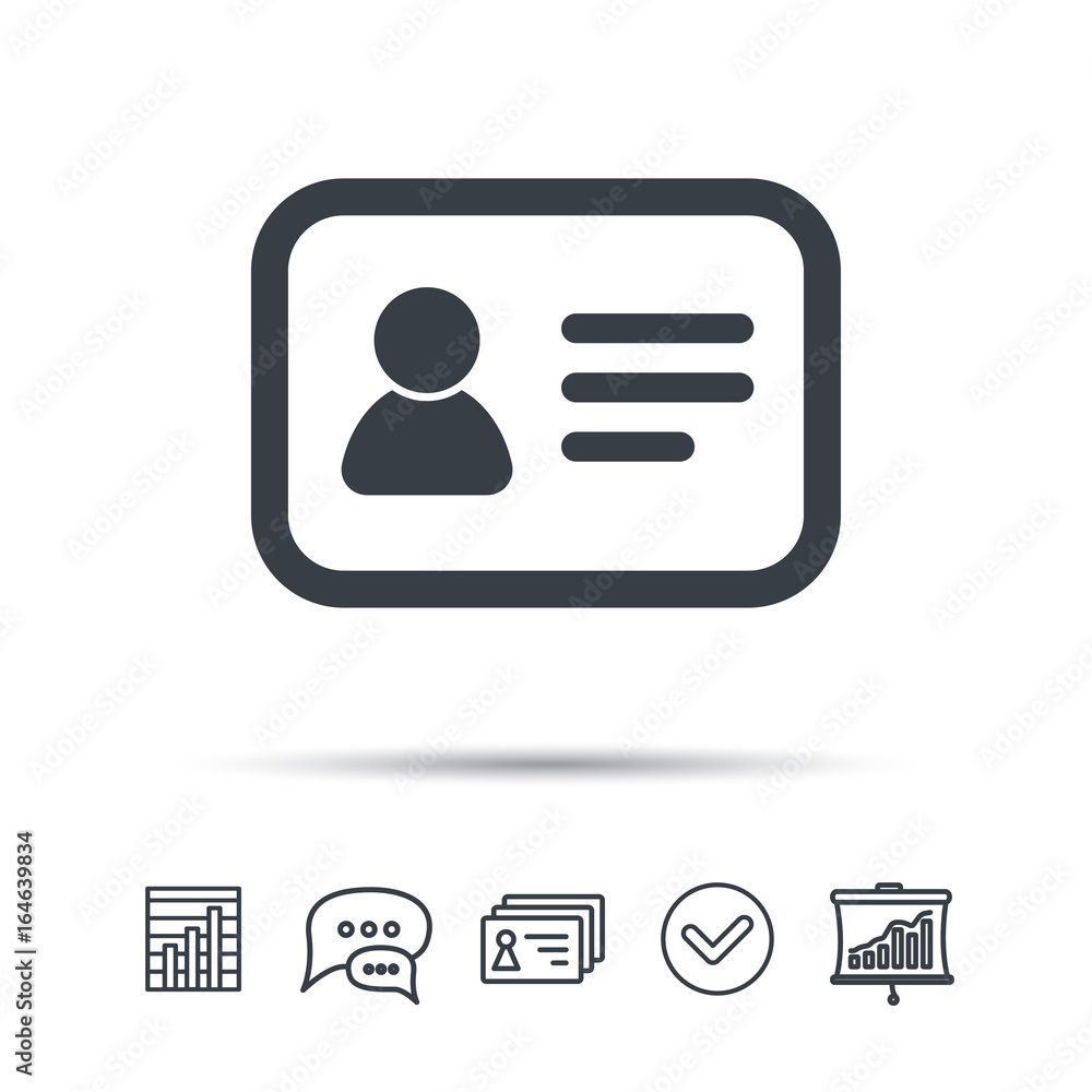 ID card icon. Personal identification document symbol. Chat speech ...
