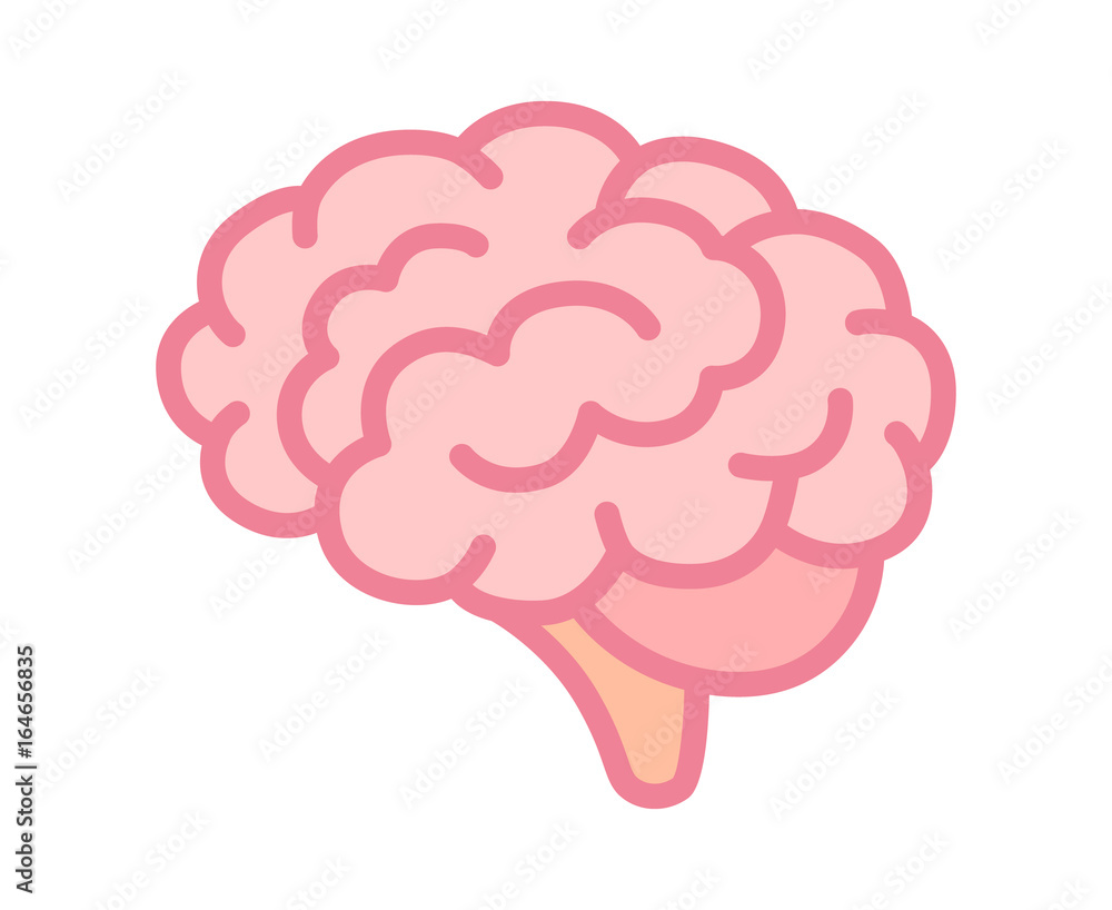 Brain or mind side view line art color vector icon for medical apps and ...