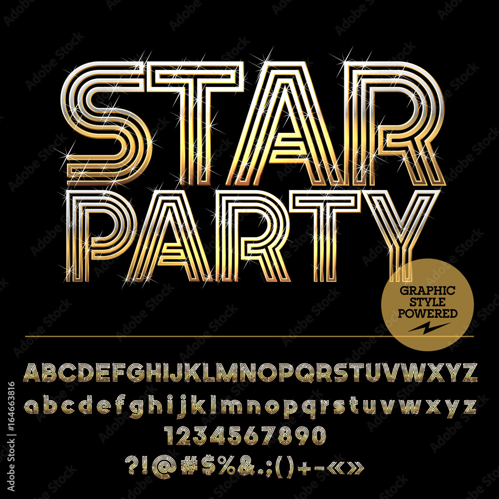 Vector set of Golden Alphabet letters. Font contains graphic style ...