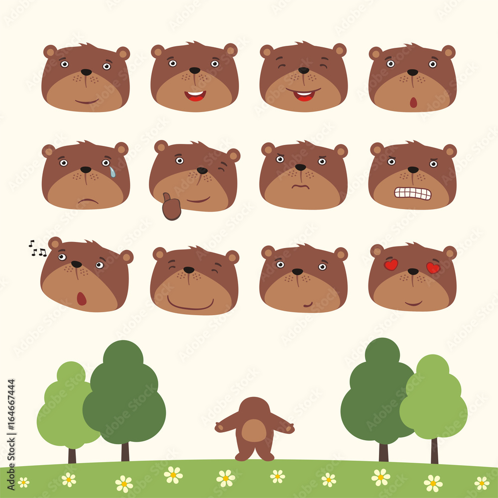 Emoticons set face of teddy bears in cartoon style. Collection isolated ...