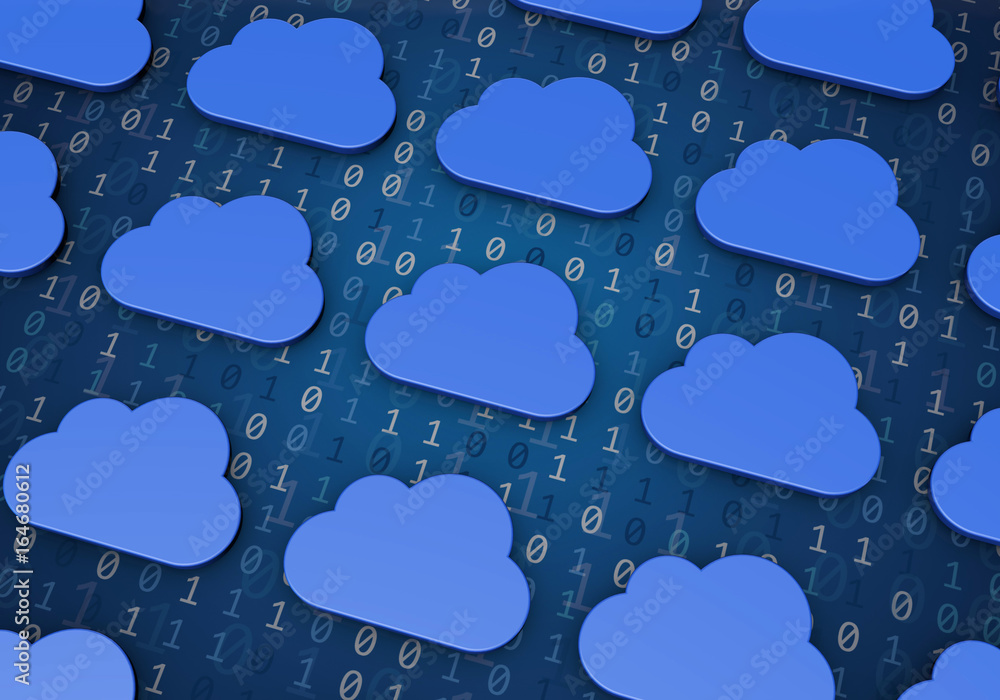 Cloud computing concept. Blue cloud shape on a binary code background ...