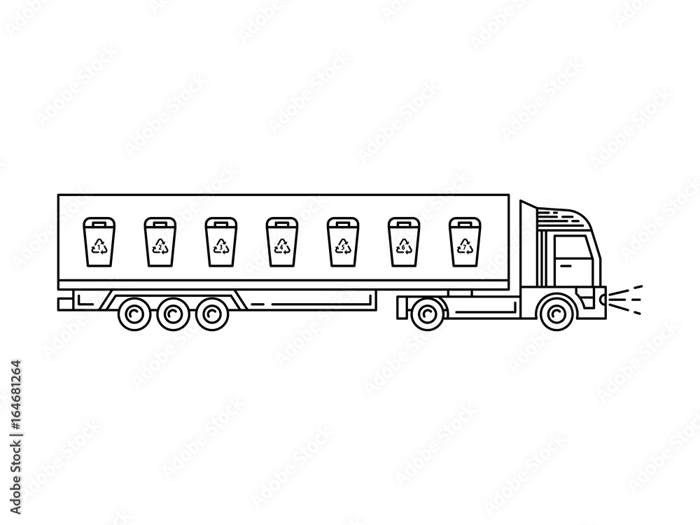 Truck transport of waste for recycling isolated on white background. In ...