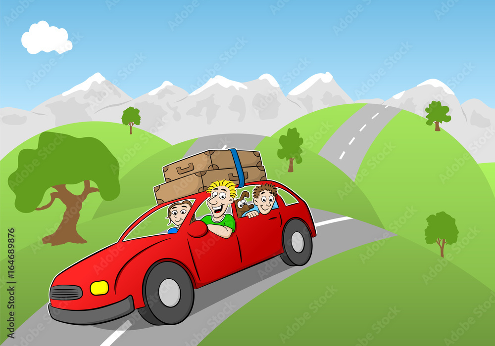 Cartoon Familie fährt in den Urlaub vector de Stock | Adobe Stock