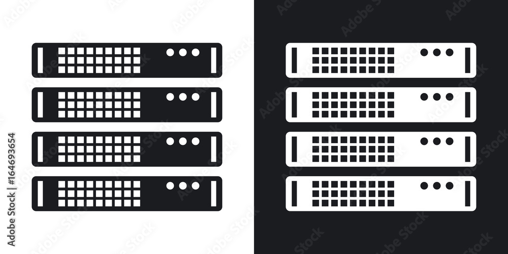 Vector server rack icon. Two-tone version on black and white background ...