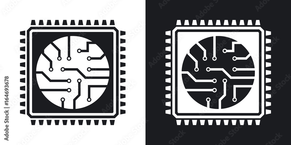 Vector processor icon. Two-tone version on black and white background ...