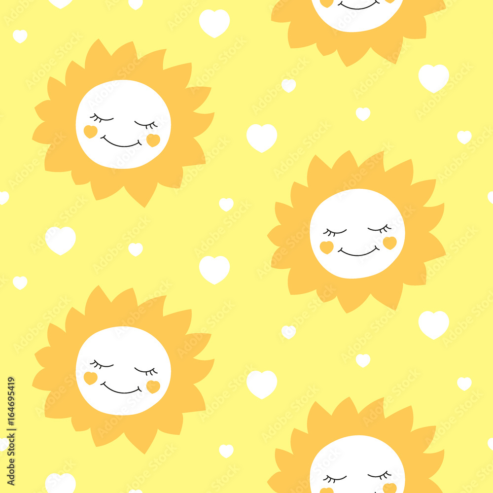 Cute baby sun pattern vector seamless. Children print with happy sun ...
