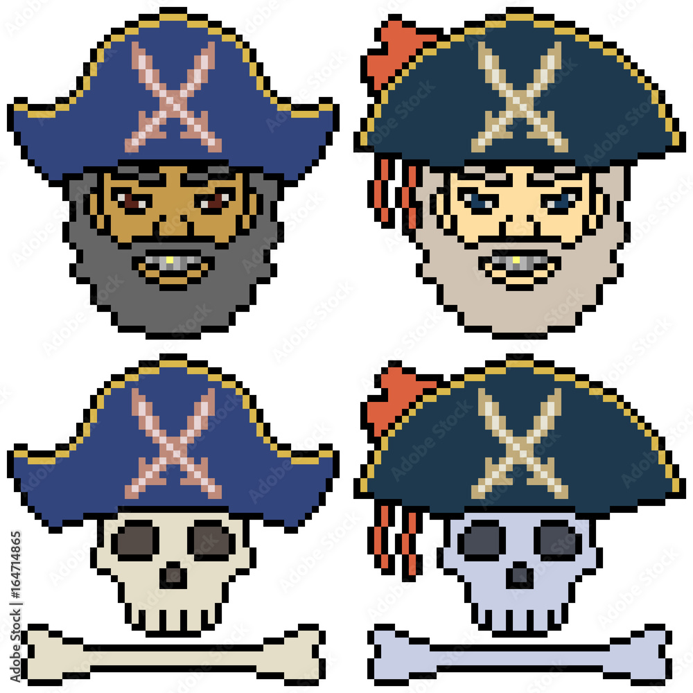 vector pixel art set pirate Stock Vector | Adobe Stock