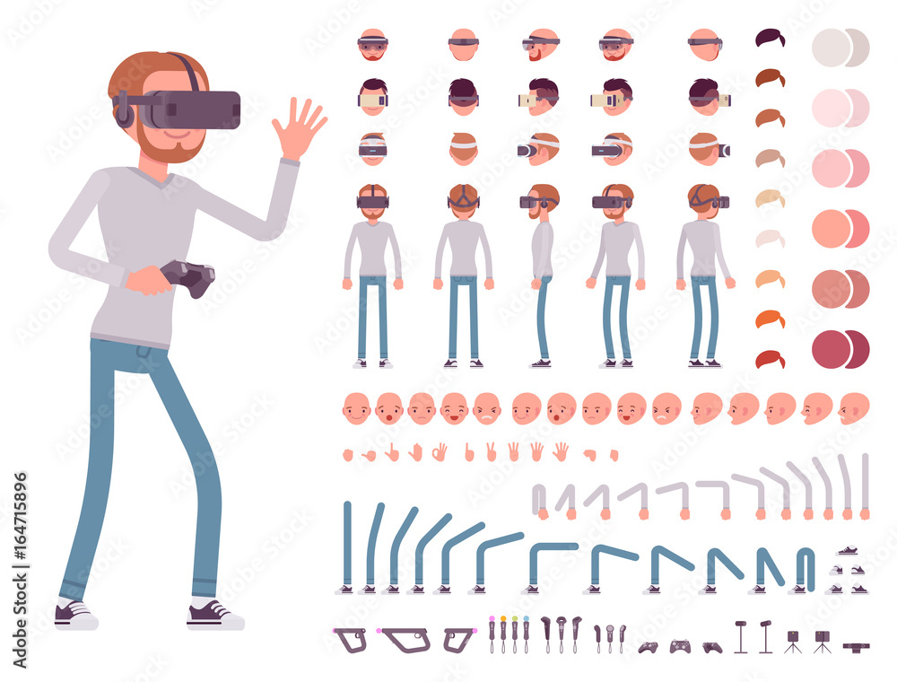 Man in Virtual Reality headset. Character creation set Stock Vector ...