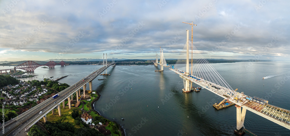 Poster The new Queensferry Crossing bridge (on the right) under ...