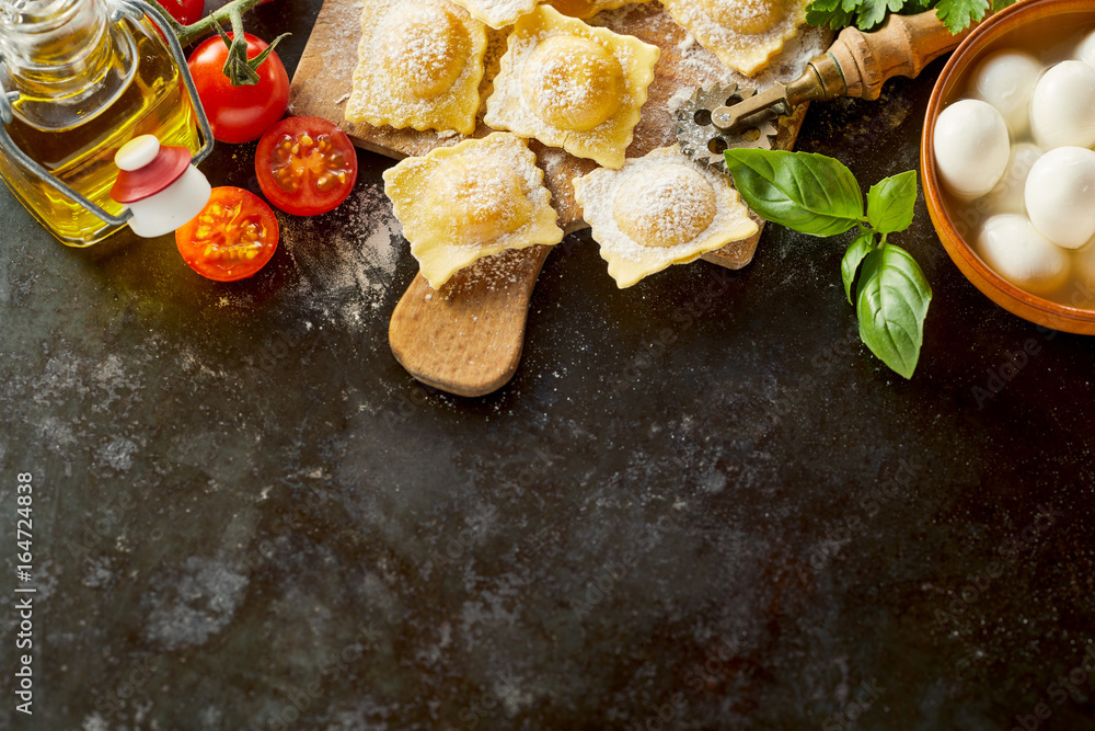 Italian ravioli pasta border with ingredients Stock Photo | Adobe Stock