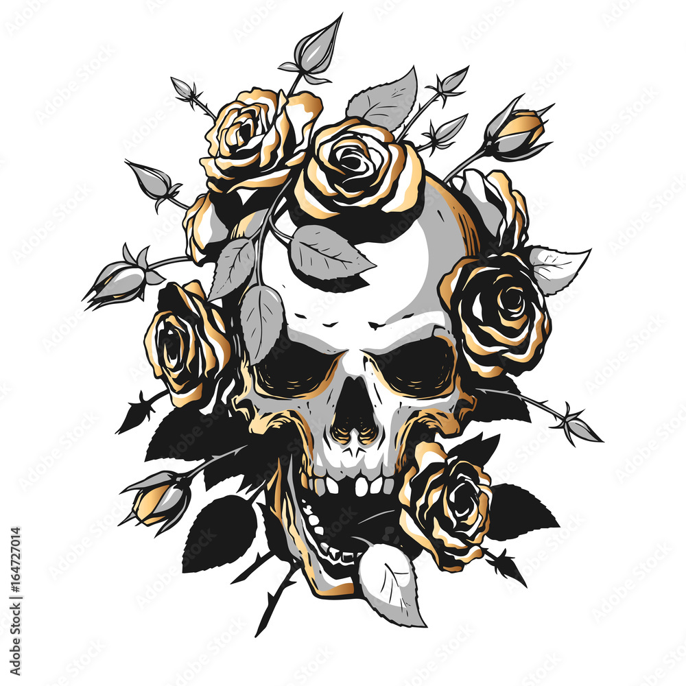 Skull with roses illustration Stock Vector | Adobe Stock