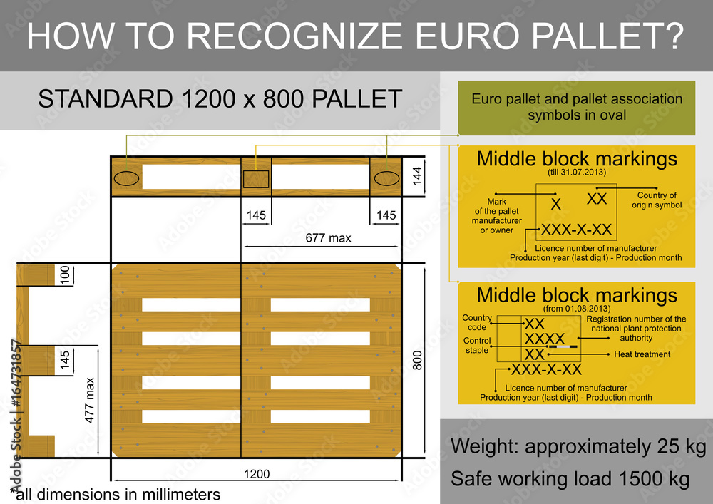 Plan view with dimensions of a euro pallet. Flat vector. Stock Vector ...