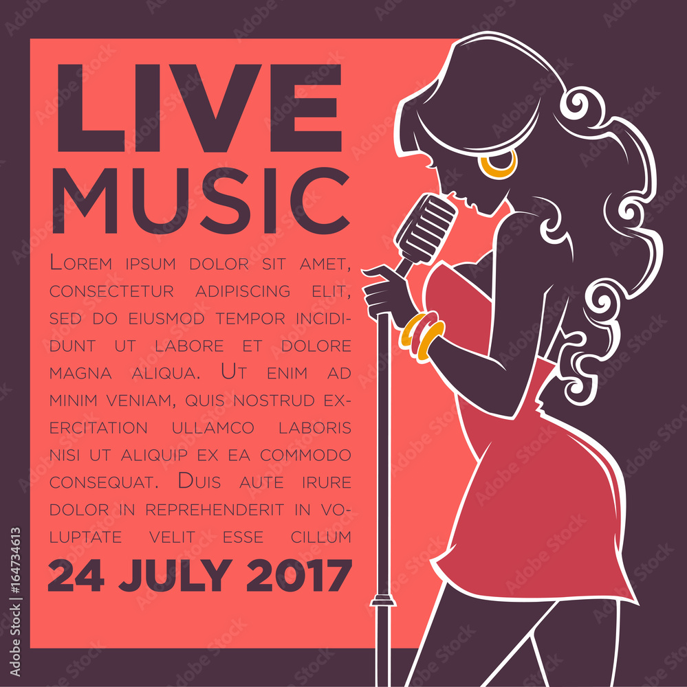 Live Music Show, vector image of vector woman singer silhouette for ...