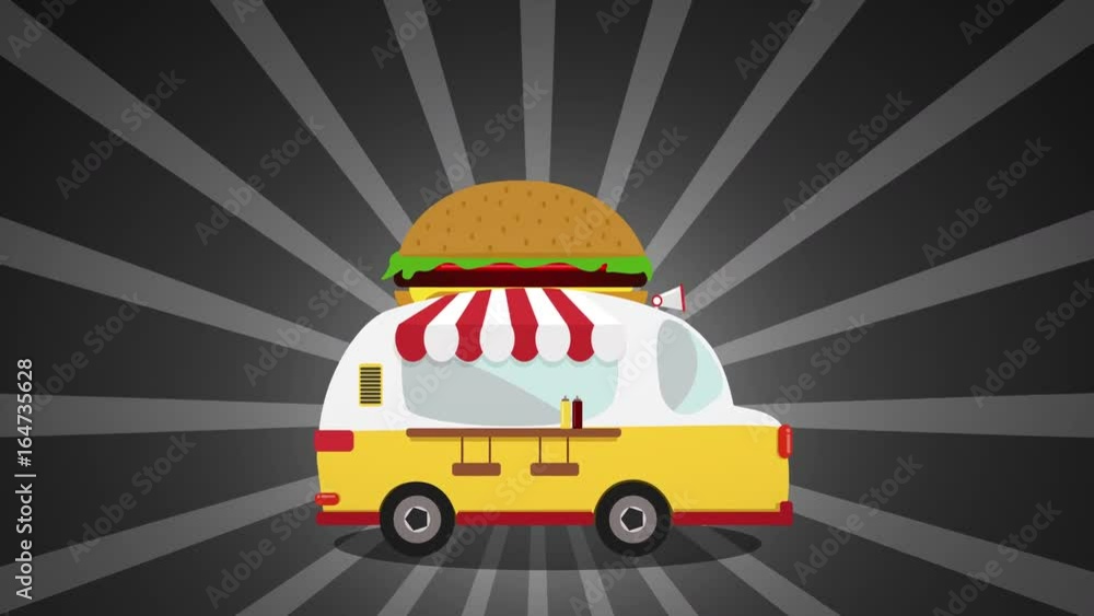 Cartoon Burger Car in the city. Colorful Cartoon animation of funny ...