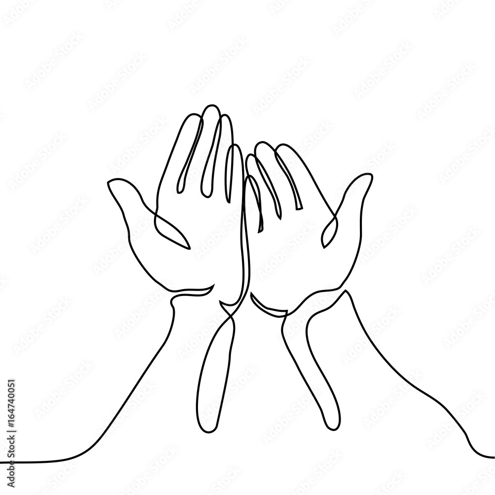 Hands palms together. Continuous line drawing. Vector illustration ...