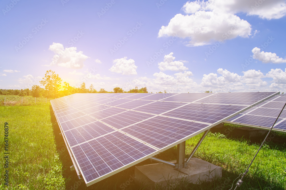 Solar energy plants with blue sky background, Green energy, Alternative ...