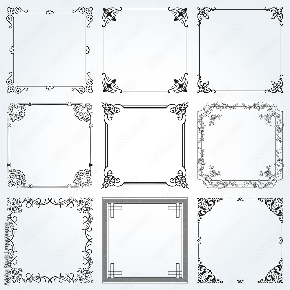 Decorative frames and borders square set 3 vector Stock Vector | Adobe Stock