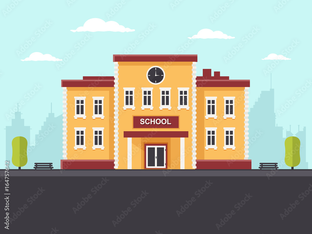 School Building in a City. Flat Design Style. Stock Vector | Adobe Stock