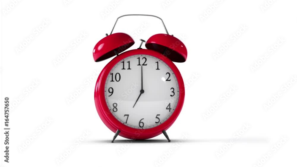 Red alarm clock going off on isolated background Stock Video | Adobe Stock