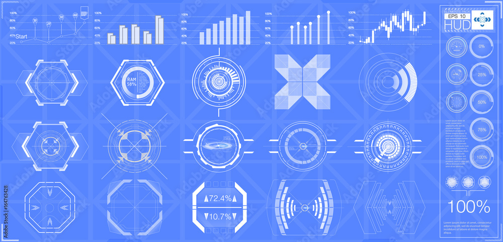 Big set hud elements, graphics, displays, analog and digital ...