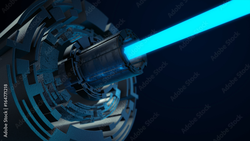 Abstract futuristic scene with a blue laser. Futuristic concept 3d ...