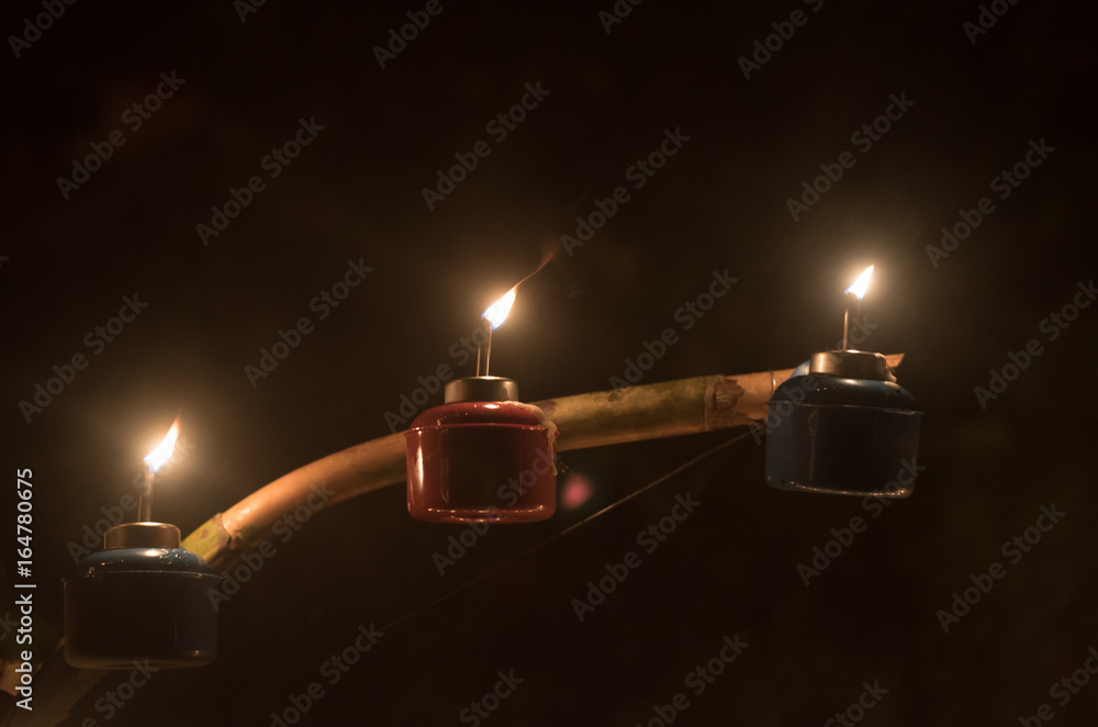 Malay tradition oil lamp or pelita selective focus and Bokeh with copy ...