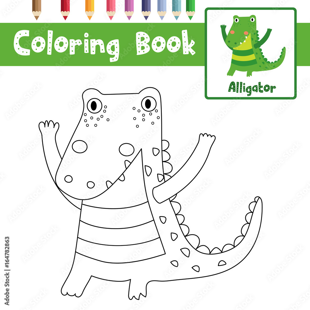 Coloring page of standing alligator animals for preschool kids activity ...