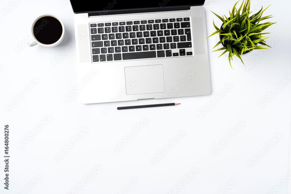 Office desktop with modern laptop and accessories. Business background ...