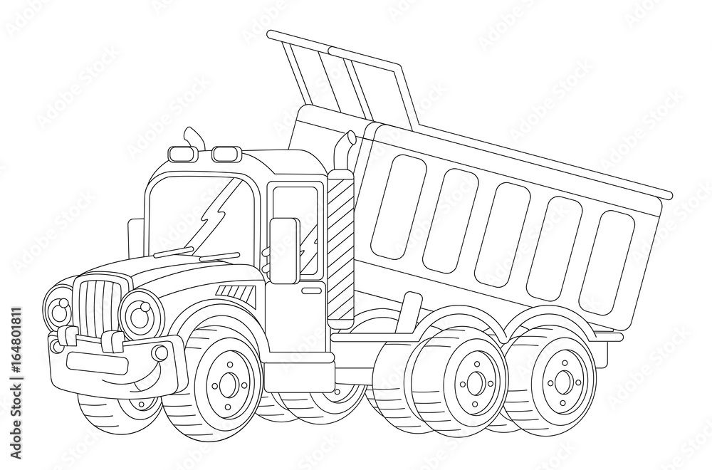 cartoon happy cargo truck - coloring page - illustration for children ...