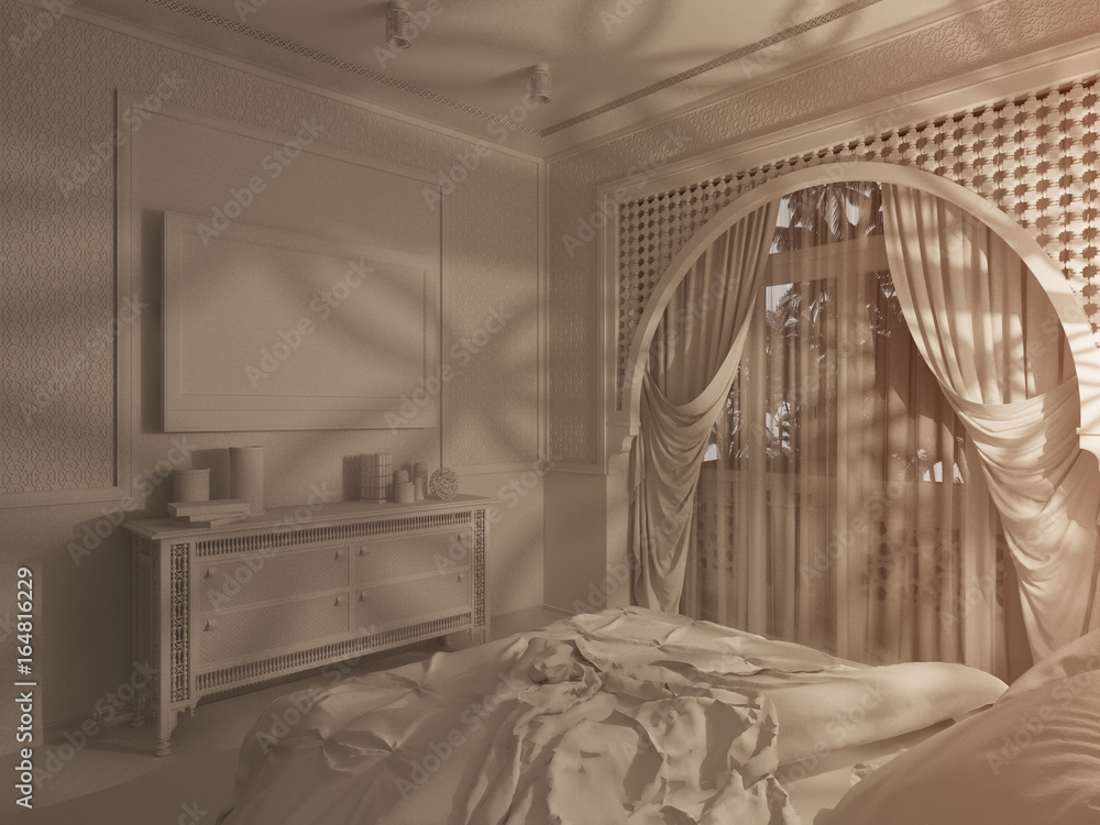 3d illustration bedroom interior design of a hotel room in a ...