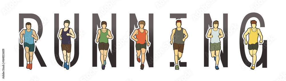 Running text font design, Marathon runners, Group of people running ...