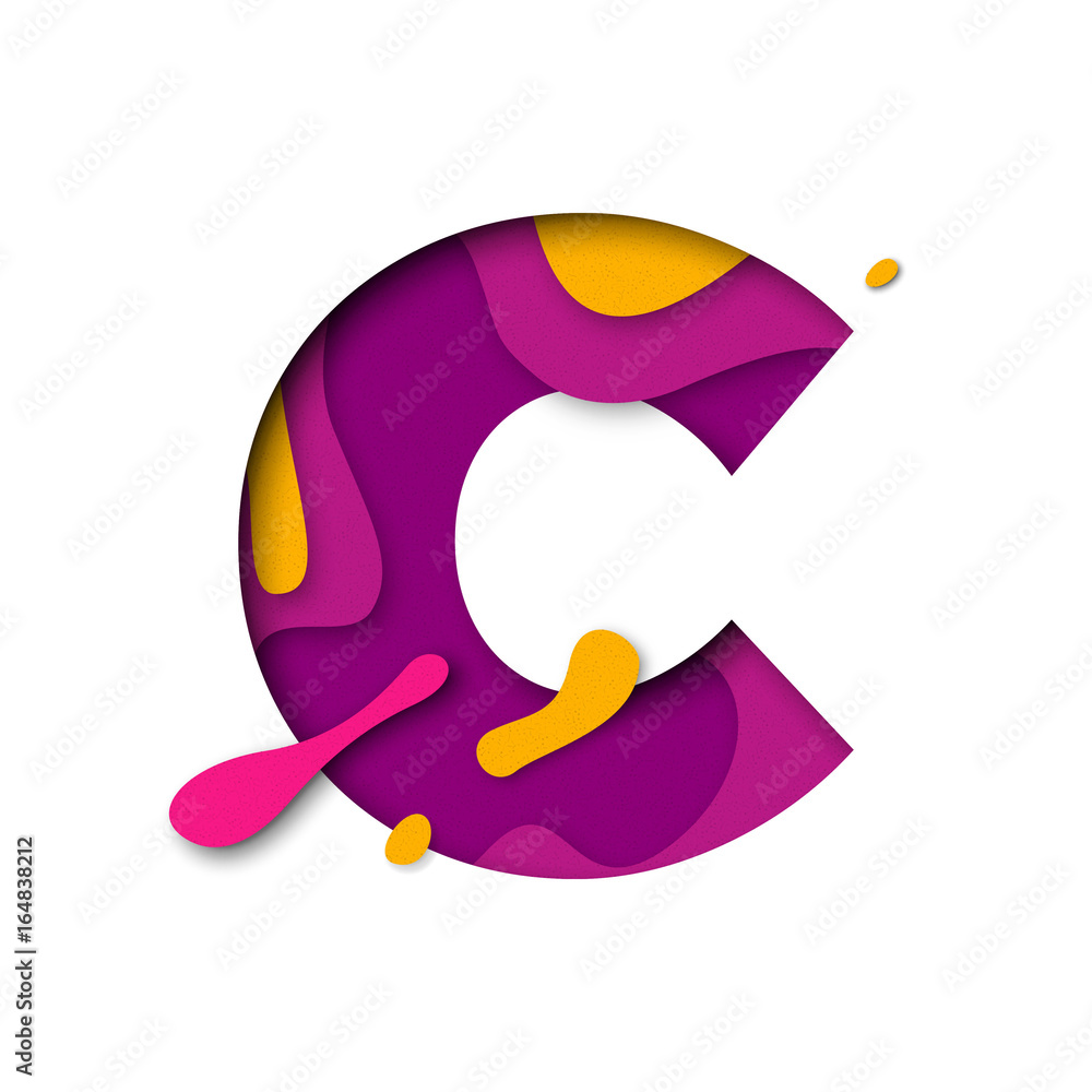 Paper cut letter C. Realistic 3D multi layers papercut isolated white ...