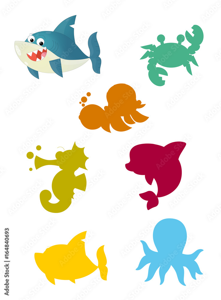 cartoon matching game with sea animals / colorful shapes - isolated ...