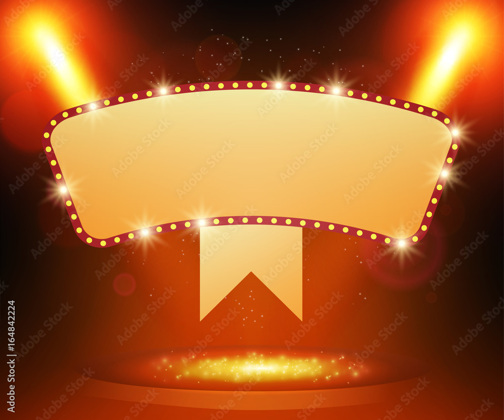 Retro banner on stage with spotlight effect background Stock Vector ...