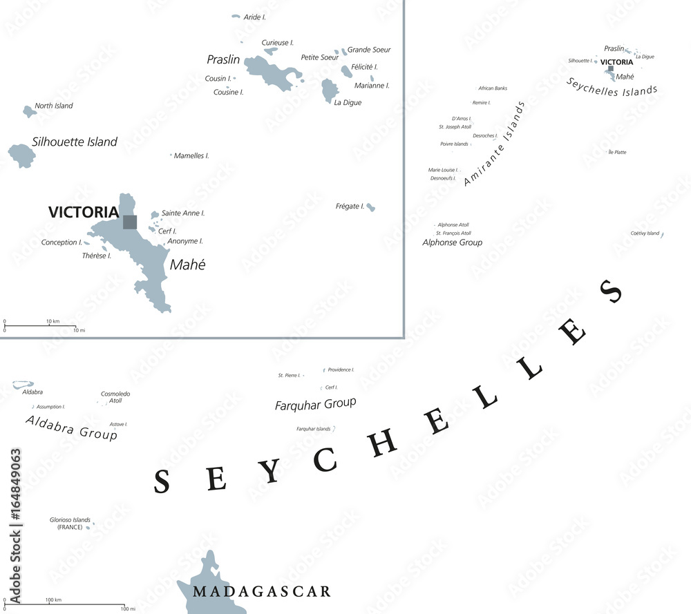Photo & Art Print Seychelles political map with capital Victoria on the ...
