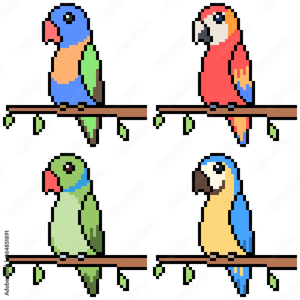 vector pixel art set parrot Stock Vector | Adobe Stock