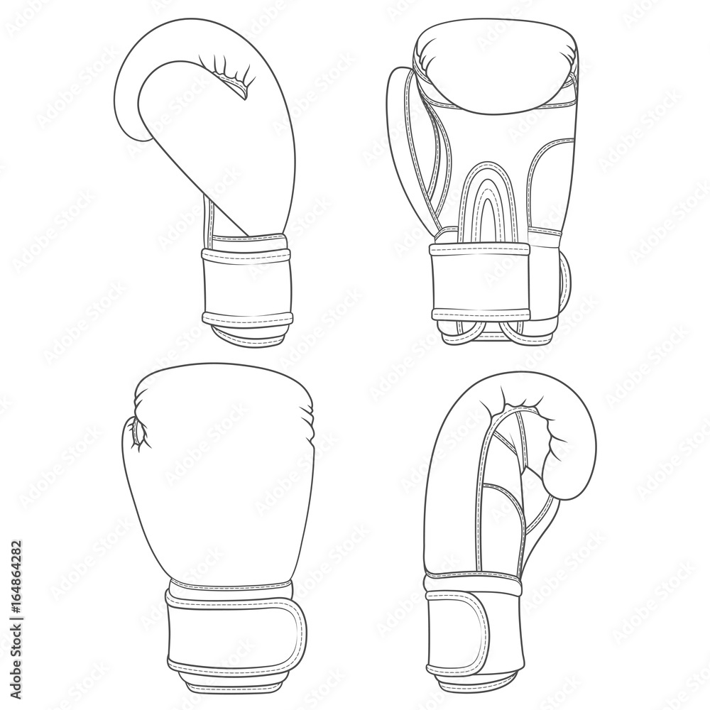 Set of illustrations with boxing gloves. Isolated vector objects on ...
