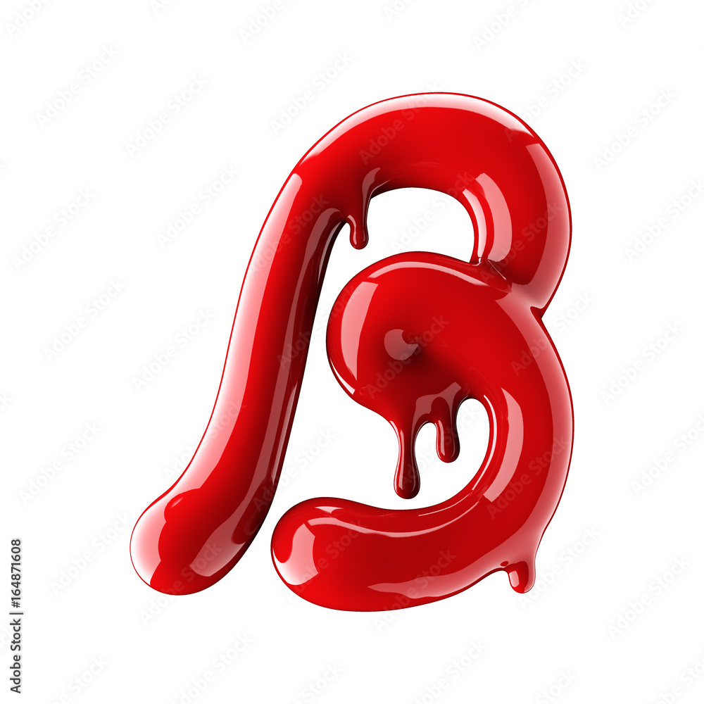Leaky red alphabet isolated on white background. Handwritten cursive ...