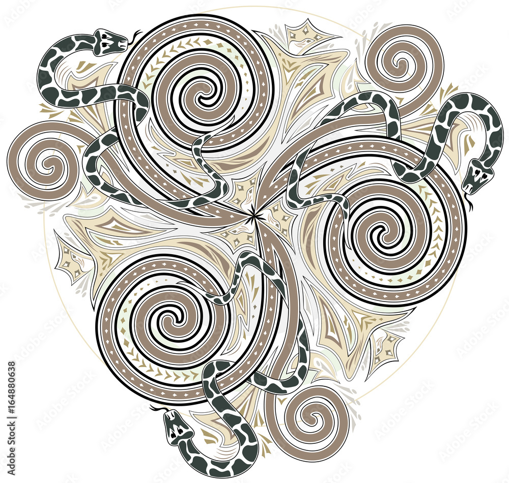 Illustration of Celtic disk ornament with triple spiral symbol and ...