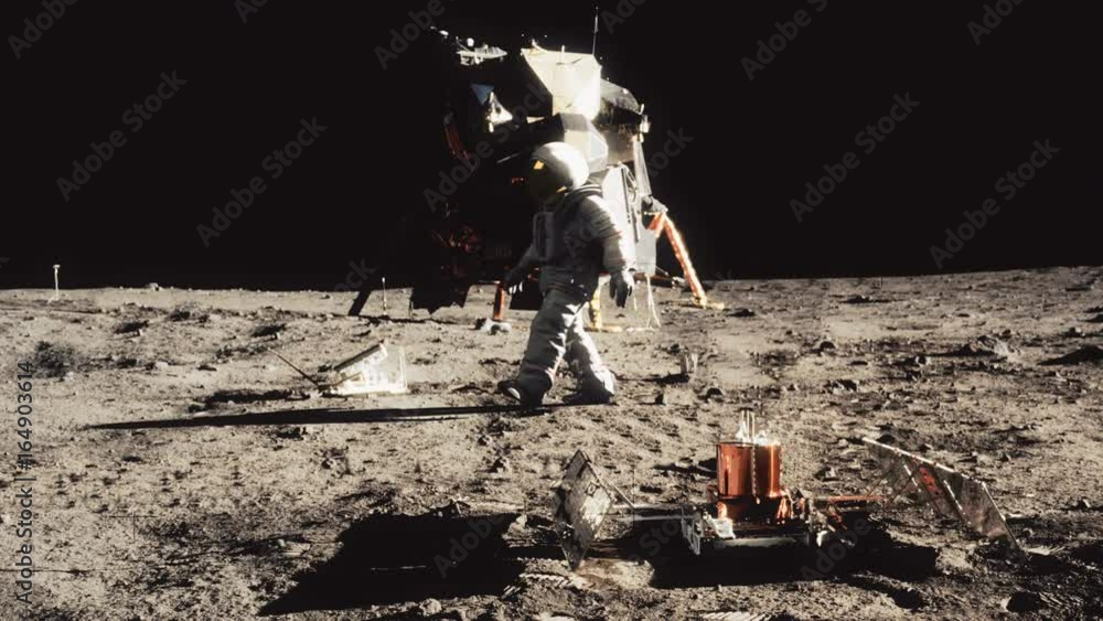 Highly realistic animation of an astronaut walking on the moon. Stock ...